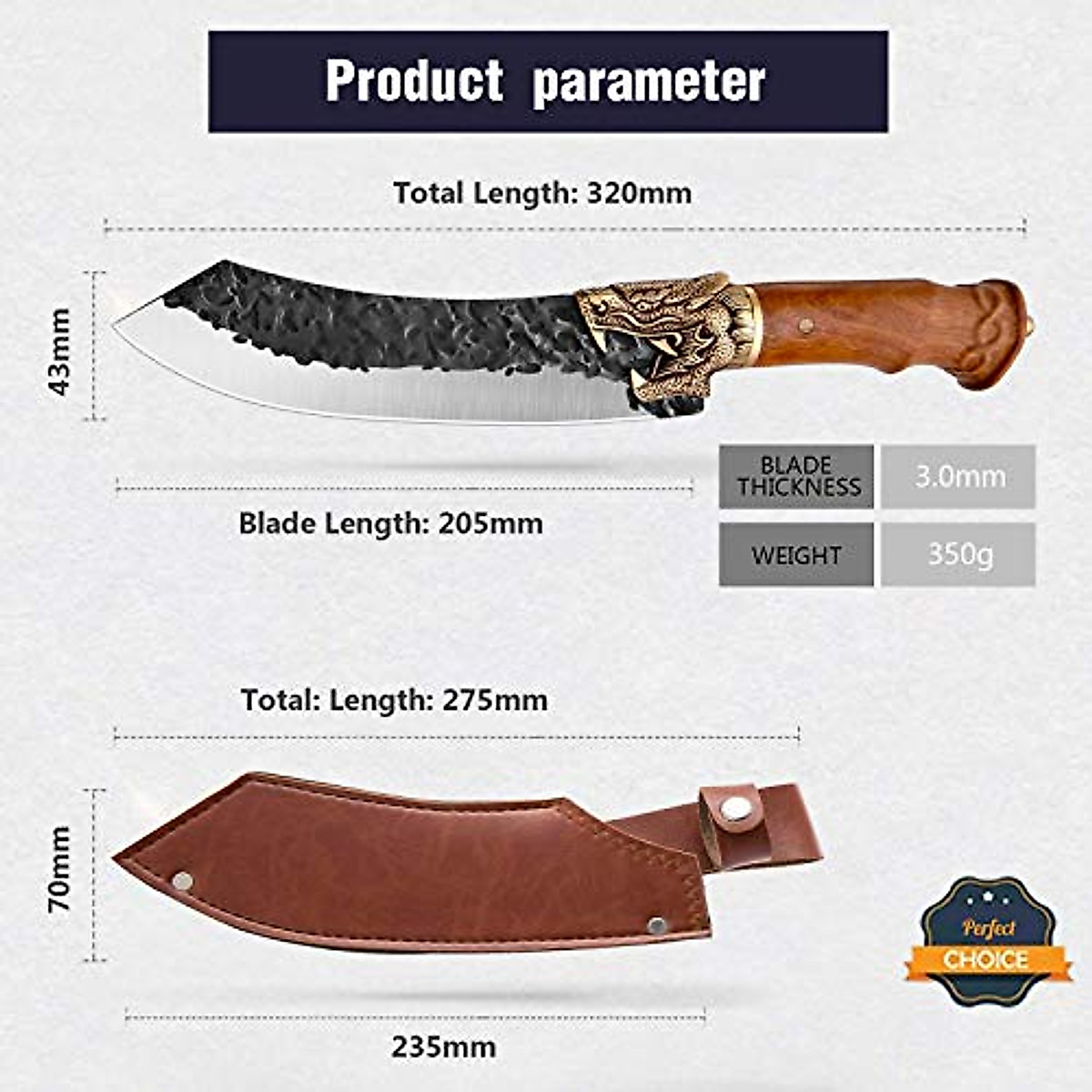 Butcher Knife Forged in Fire Knives Outdoor Camping Knife Curved Boning Knife with Sheath Filet Knife for Fishing Carbon Steel Meat Cleaver Knife for Kitchen BBQ Gift Collection