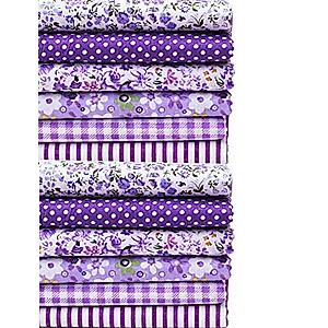 MSCFTFB 14 Pieces Assorted 7 Designs Square Fabric Bundles Sewing Square Patchwork Precut Fabric Scraps for DIY Quilting Applique Doll Dress Making (Purple)