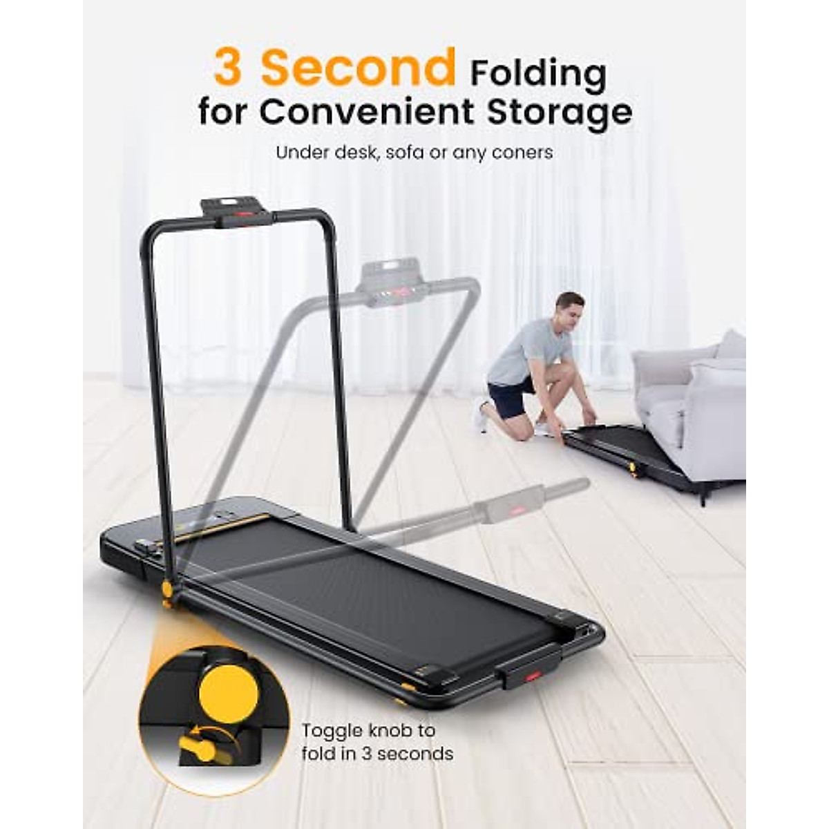 UREVO 2 in 1 Under Desk Treadmill, 2.5HP Folding Electric Treadmill Walking Jogging Machine for Home Office with Remote Control
