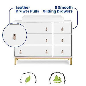 GAP babyGap Legacy 6 Drawer Dresser with Leather Pulls and Interlocking Drawers - Greenguard Gold Certified, Bianca White/Natural