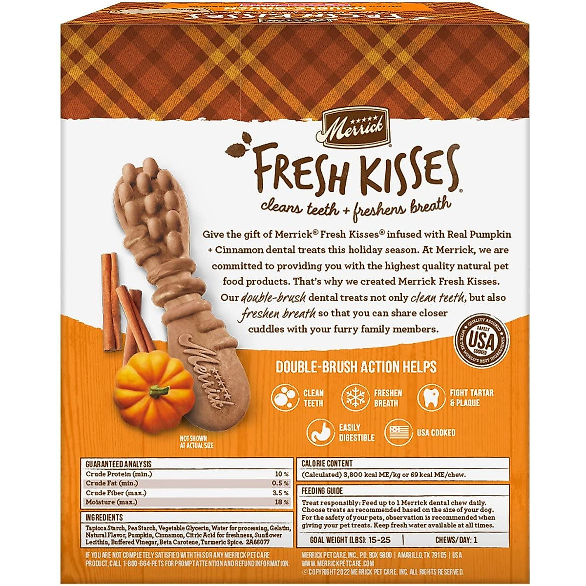 Aurora Pet Bundle Pack (2) Merrick Fresh Kisses Real Pumpkin & Cinnamon Flavor Small Breed Dog Dental Treats Grooming Wipes