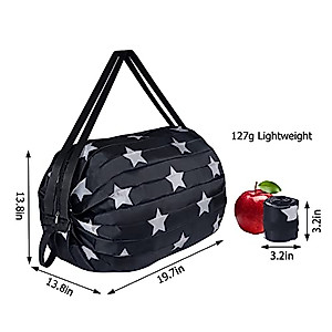Aosbos Reusable Grocery Bags Foldable Shopping Bag with Zipper Portable Duffle Bag for Travel Packable Large Utility Tote Bag Gym Backpack for Women Men, Black Star
