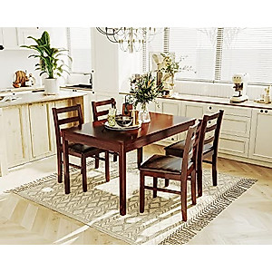 KKL Dining Table Set for 4, Kitchen Table and Chairs for 4, Farmhouse Wood Kitchen and Dining Room Table Set for 6, 5-Piece Modern Dinner Table Set, Easy Assembly, Coffee
