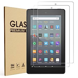 [2-Pack] Macoku All-New Fire 7 Screen Protector (2019/2017 Release -9th /7th Generation) Bubble-Free High Sensitivity Anti Fingerprint Scratch Tempered Glass/HD / 9H Hardness (2 Pack)