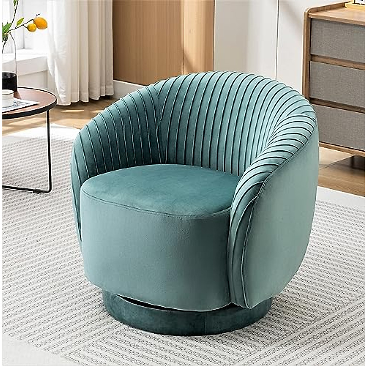 Container Furniture Direct Modern Barrel Swivel Chair with Plush Velvet Upholstery and Smooth 360° Rotation, Round Accent One-Seater Sofa for Living Room, Bedroom and Office, Mint Green