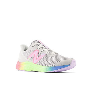 New Balance KIds Arishi Fresh Foam v4 Sneaker, LIGHT ALUMINUM/CYBER LILAC/NEON PINK, 5 M Big Kid (8-12 Years)
