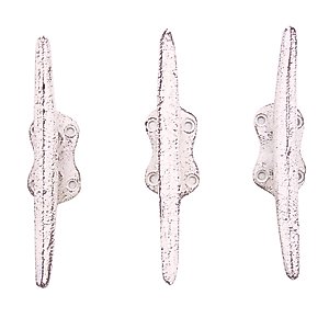 Wowser Antique White Boat Cleat Cast Iron Wall Hooks, Wall Mounted Decoration, Beach Themed Wall Décor, Set of 3, 5.75 Inches High