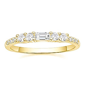 SHINYSO 14K Gold Plated Wedding Bands for Women Cubic Zirconia Thin Stacking Baguette Rings Eternity Engagement Band for Her Size 7