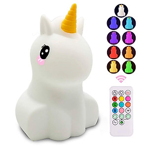 ATOMFIT LED Nursery Night Lights for Kids: Cute Animal Silicone Baby Night Light with Touch Sensor and Remote - Portable and Rechargeable Infant or Toddler Cool Color Changing Bright (Unicorn)