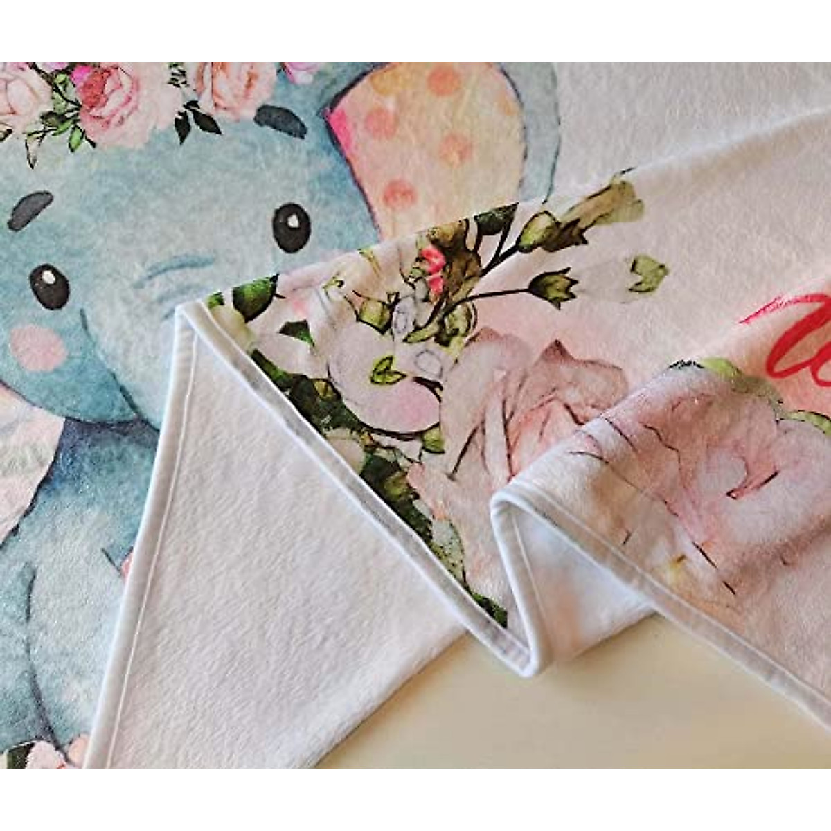 Popfavors Yuzioey Baby Girl Monthly Milestone Blanket, Floral Elephant Month Blanket for Newborn Baby Shower, Pink Elephant Girl Flower Blanket Growth Chart Monthly Blanket, Includes Marker (50x40)