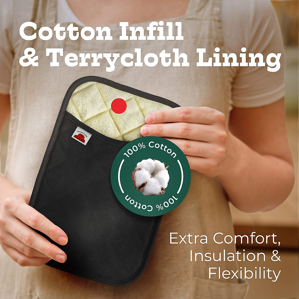 Big Red House Silicone Pot Holders, Heat Resistant Kitchen Protectors for Hot Pans and Baking, Professional Grade Cooking Mitts, Black, Set of 2