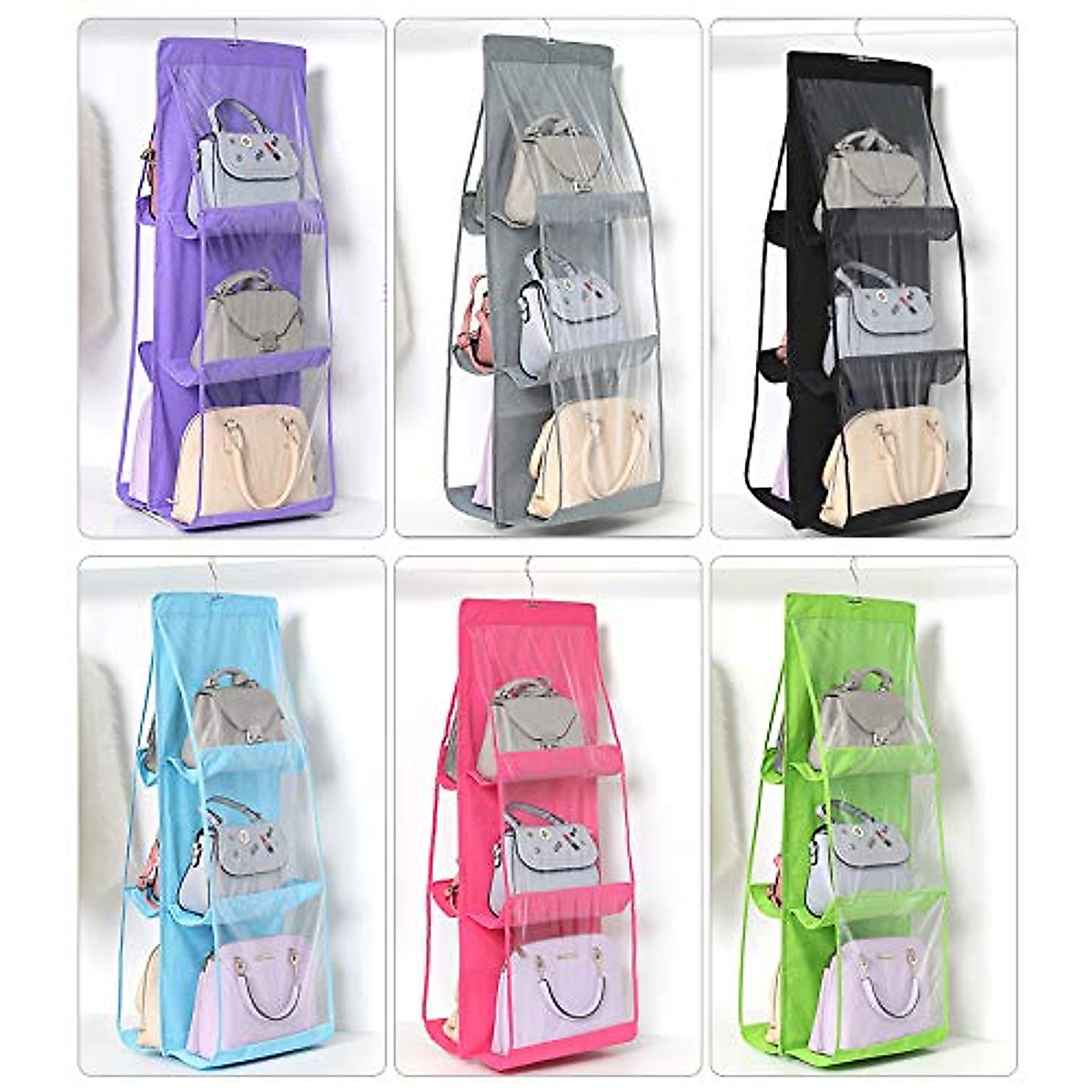 Mistshopy 6 Pocket Hanging Purse Handbag Tote Bag Organizer Storage Bag Foldable Closet Rack Bag Hanger (Grey)