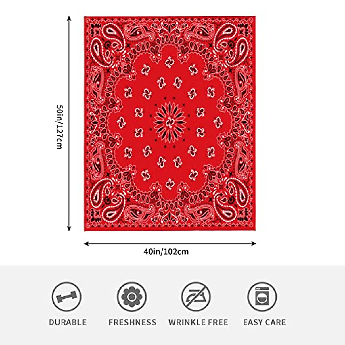Kamoxi Red Bandana Print Throw Blankets Retro Paisley Flowers Floral Fleece Flannel Blanket for Sofa Bed Chair Couch Decor Novelty Soft Fluffy Plush Bedding Air Conditioning Blanket 50"x40"