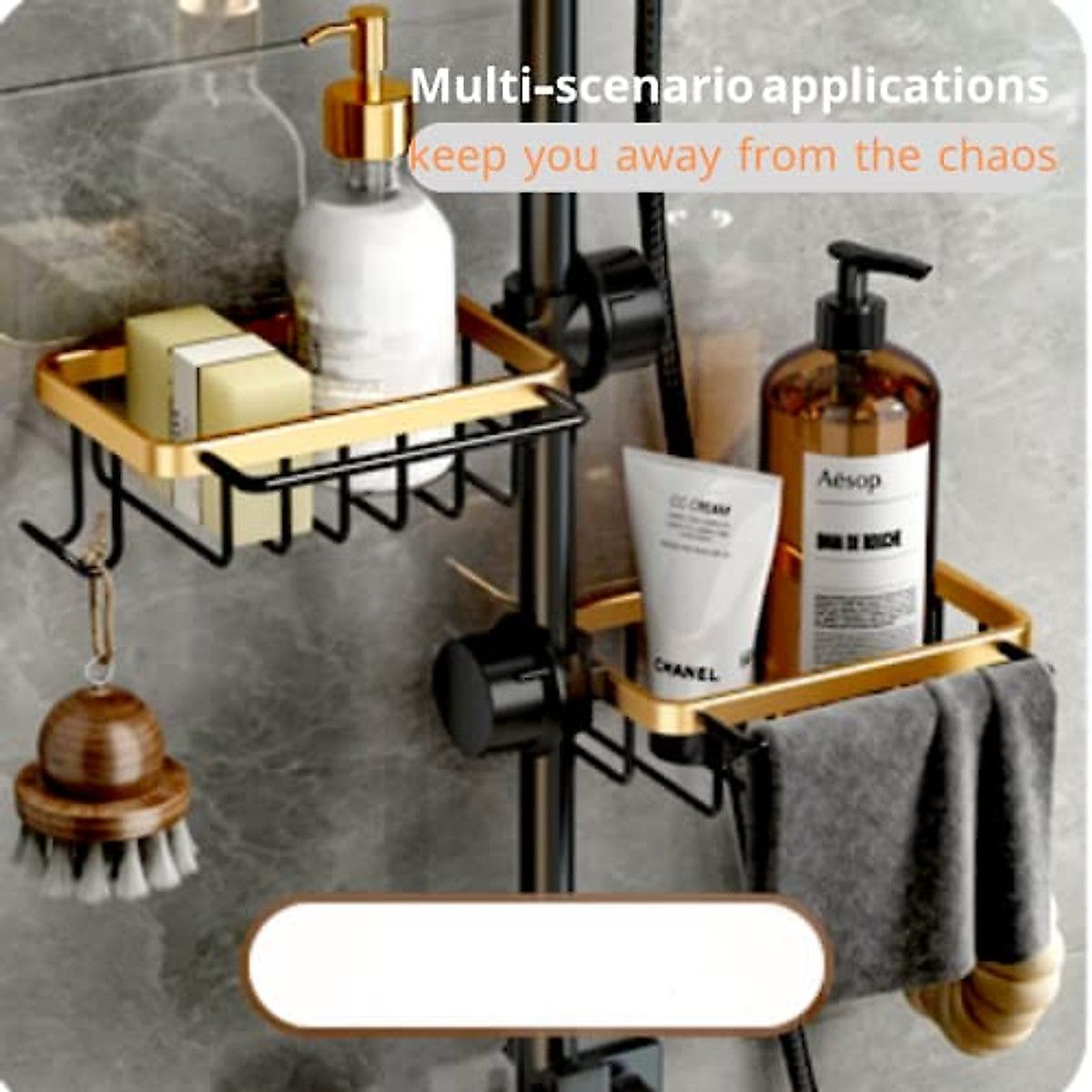 Kitchen Sink Rack Faucet Sponge Holder Over The Sink Organizer Faucet Rack with Hook，A Free Dishcloth Note：Round Pipe with Diameter 0.7-1.1 Inchs Can Be Used（Aluminum,Single Right Blackgolden）