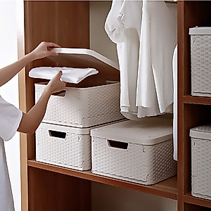 Pack of 4 Folding Storage Boxes with Lids Foldable Plastic Storage Bins Organizer Container Shelf Basket with Lid for Home Bedroom Closet Office