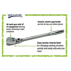 Williams M-52EHFA 1/4-Inch Drive Ratchet, Enclosed Flexible Head, High Polished Chrome