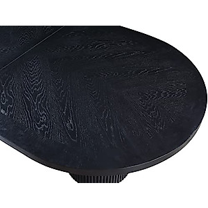 Meridian Furniture 725Black-T Belinda Collection Mid-Century Modern Solid Wood Black Oak Veneer Dining Table, Oval Design, Fluted Bases, 2 Leaves Included, 90"/106.5"/123" W x 47.5" D x 31" H, Black