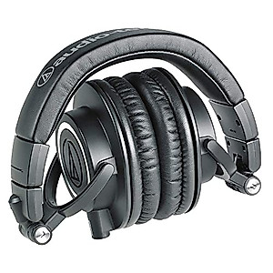 Audio-Technica ATH-M50x Closed-Back Professional Monitor Headphones - 90° Swiveling Earcups (Black) + Headphone Case + 1/4 inch TRS Extension Cable + Cloth – Deluxe Headphone Bundle