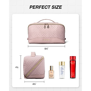 BAGSMART Travel Makeup Bag - Water-Resistant Portable Cosmetic Pouch, Flat Open Organizer for Toiletries and Brushes, Pink