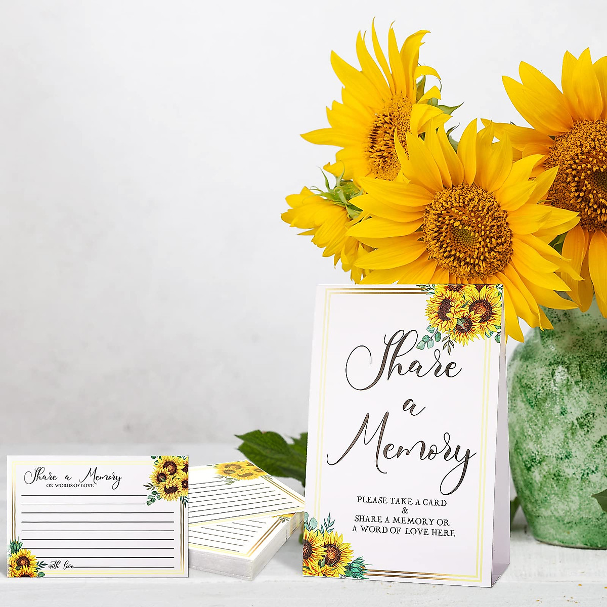 50 Pcs Sunflower Share a Memory Cards Sunflower in Memory Cards Sign Place Cards Seating Place Cards for Celebration of Life Decorations Wedding Funeral Bridal Shower Birthday Anniversary(Black Font)