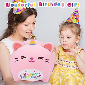 Pink Birthday Cat Plush Stuffed Animals-Gifts for Girlfriend, 16'' Pink Cat Plush, Kawaii Plushies Cat Body Pillow Cat Plushie, Kitten Plush Throw Pillow Sleeping Pillow Kids Birthdays Gifts