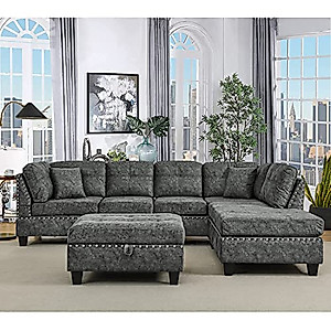 UBGO Furniture, L-Shape Set,Modern Upholstered Living Room Sectional Reversible Chaise,Couches Sofas for Large Space Dorm Apartment-Gray