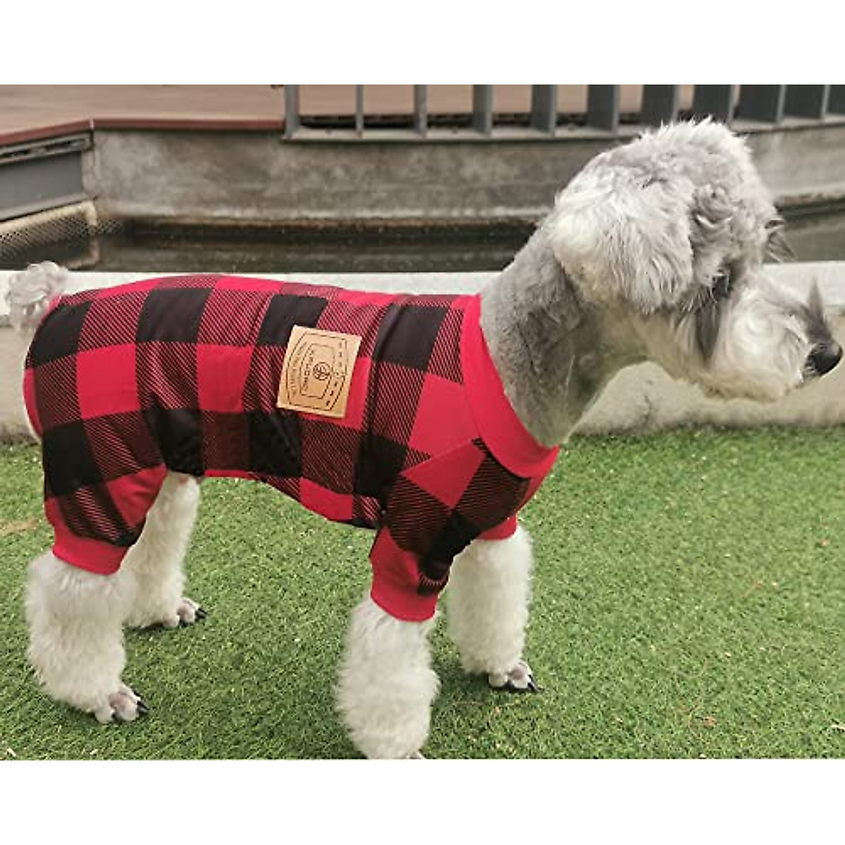 XPUDAC 4 Pack Dog Pajamas for Small Dogs Cats Plaid Dog Clothes Puppy Onesies Dog Christmas Pajamas Puppy Jumpsuits Pet Pjs Shirt Apparel (X-Large, Red Green Khaki Grey (Thin))