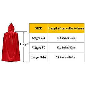 Aricy Kids Hooded Cloak Cape Christmas Halloween Role Play Cosplay Costume, Velvet Burdundy, M/ages 5-7
