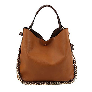 Handbag Republic Womens Fashion PU Designer Handbag Shoulder Bag Interlocking Chain Handle Stylish Tote (Brown)
