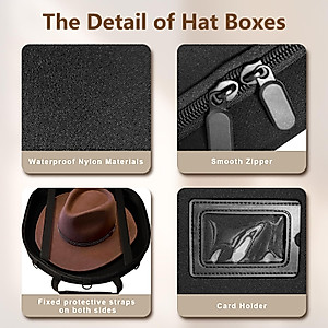 LVKAYCE Travel Hat Carrier Case, Travel Hat Case, Travel-Anti-Pressure Hat Storage Box with Carrying Handle, Shoulder & Luggage Straps, for Cowboy, Panama & Tweed Hats-Large