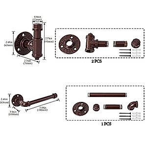 3 Pack Industrial Pipe Bathroom Hardware Accessories Set, Include 2 Robe Coat Towel Hook and 1 Toilet Paper Holder for Hanging. 1/2" inch Threaded Wall Mounted Rustic Decor Accessories Kit (Bronze)