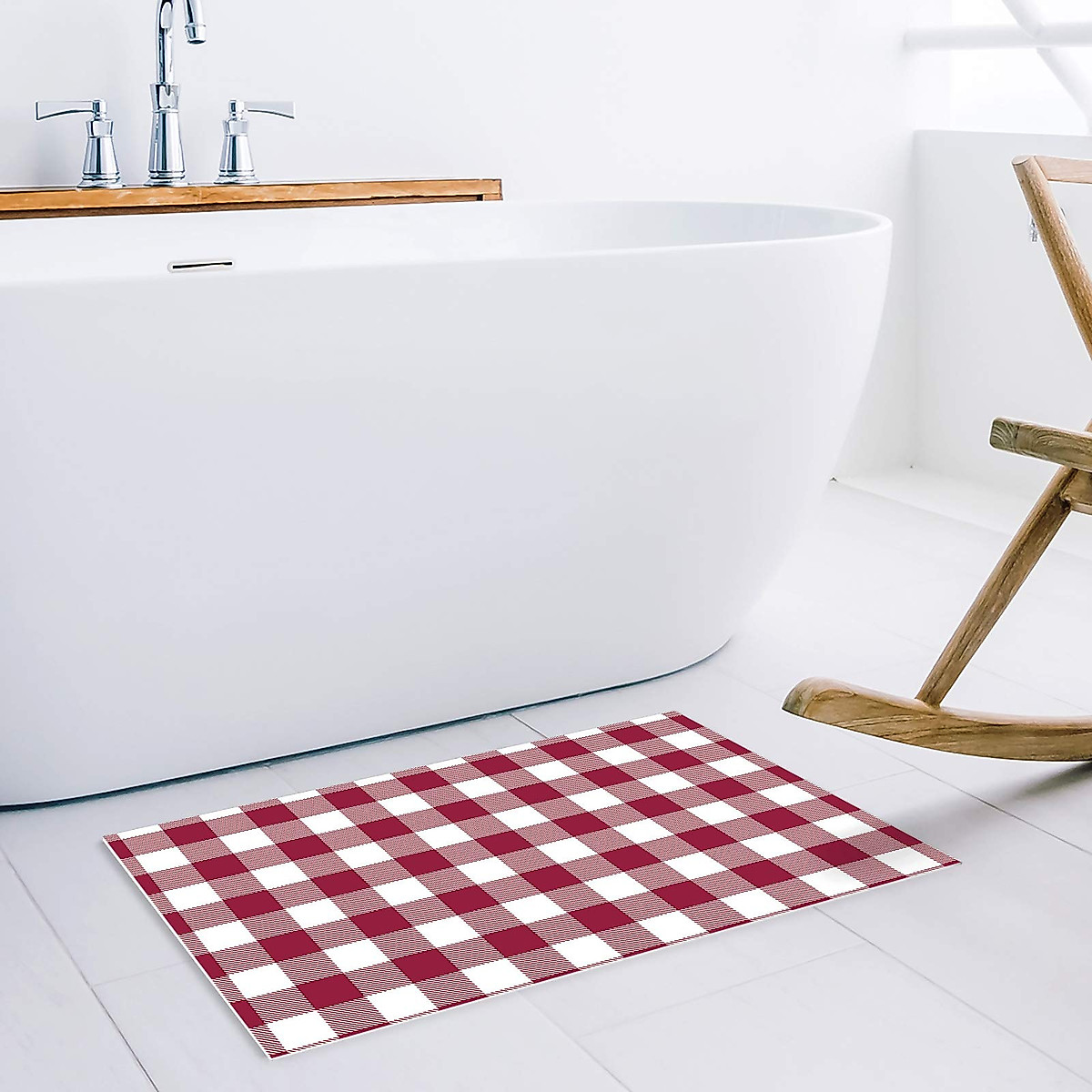 Door Mat for Bedroom Decor, Red Lattice Floor Mats, Holiday Rugs for Living Room, Absorbent Non-Slip Bathroom Rugs Home Decor Kitchen Mat Area Rug 18x30 Inch