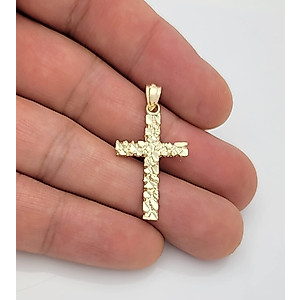 AMZ Jewelry 10K Yellow Gold Nugget Cross Pendant Gold Nugget Cross