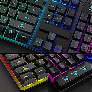 MAOSUO T6RGB Luminous Wired Gaming Keyboard and Mouse Set with Large Mouse Pad USB Colorful Backlit Easy-to-Operate Mechanical Feel Keyboard Accessories Kit for Laptop Computer Gamer Work