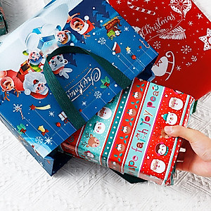 Large Christmas Gift Bags with Tissue Paper,12 Pack Reusable Xmas Gift Bags With Handle Christmas Bag Bulk Non-Woven Holiday Gift Bags Christmas Treat Baskets Party Supplies 12.2" x 9.8" x 4.5"