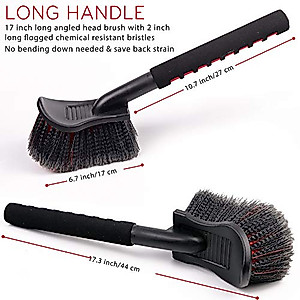 TAKAVU Long Handle Wheel Tire Body Brush, 17.5” Car Wash Brush for Easy Scrubbing, Durable Premium Soft Bristle, Cleans Dirty Tires & Releases Dirt and Road Grime