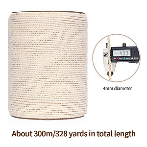 Macrame Cord 4mm x 328Yards(984Feet),Natural Cotton Macrame Rope - 3 Strands Twisted Macrame Cotton Cord for Wall Hanging, Plant Hangers, Crafts, Gift Wrapping and Wedding Decorations