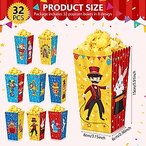 Tiamon 32 Pcs Carnival Party Supplies Popcorn Boxes Circus Theme Popcorn Containers Disposable 6 Inch Animals Popcorn Paper Boxes Oil Proof Snack Box for Carnival Circus Birthday Party Favors Decors