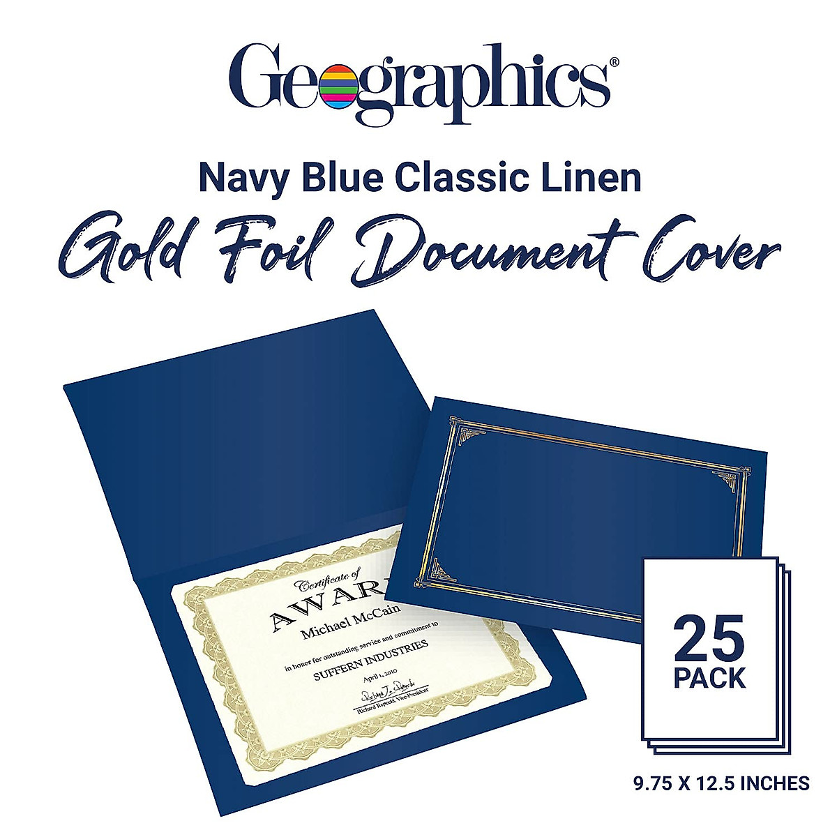 Geographics Classic Linen Document Covers, 12.5” x 9.75”, Navy Bue (25 Pack)