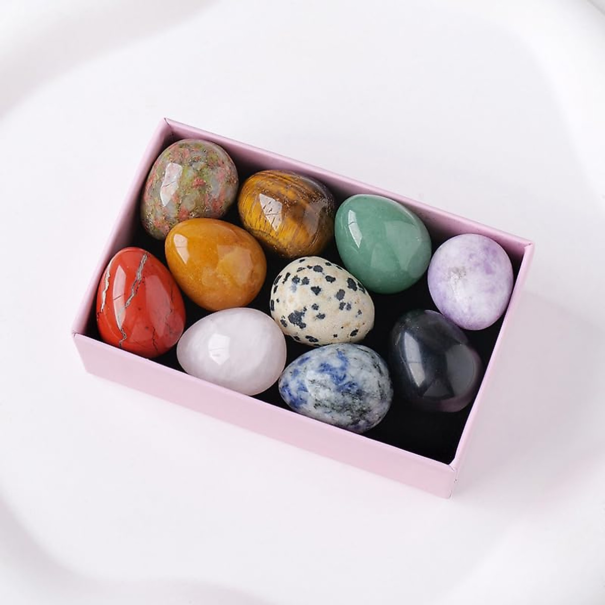 MuYu Art Cute 10 Pcs Egg Crystal Stones Kit, Mixed Colors Bird Eggs Shape Stones Decor Chakra Healing Crystals Eggs Gift