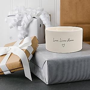 Pavilion - Love Lives Here - 10 oz Soy Wax Ceramic Vessel Candle Housewarming Apartment-Warming Gift Present Neutral Home Decor