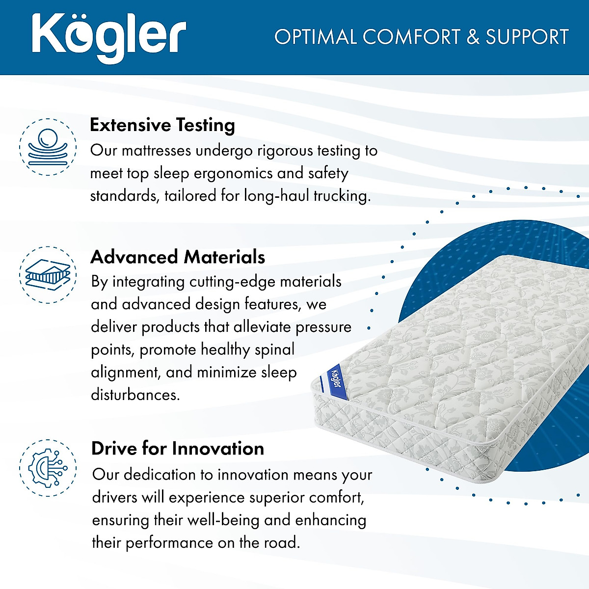 Kogler Innerspring Hybrid Semi-Truck/RV Mattress - 7" Trucker Mattress, 32x80