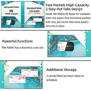 Ospelelf Folders with Pockets, Waterproof Plastic Folder with Two Fixed Corner Tabs and 2 Pockets Includes Business Card Slot, Includes Sticker, Fits 3 Ring Binder Holds 11" x 8.5", 6-Pack