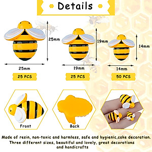Jetec 100 Pieces Tiny Resin Bees Ornaments Decor 0.98 Inch, 0.74 Inch, 0.55 Inch Tiny Bees for Crafts Flatback Bee Shaped Embellishments Bee Charms Bees for Wreath Party Home Decoration (Bee)