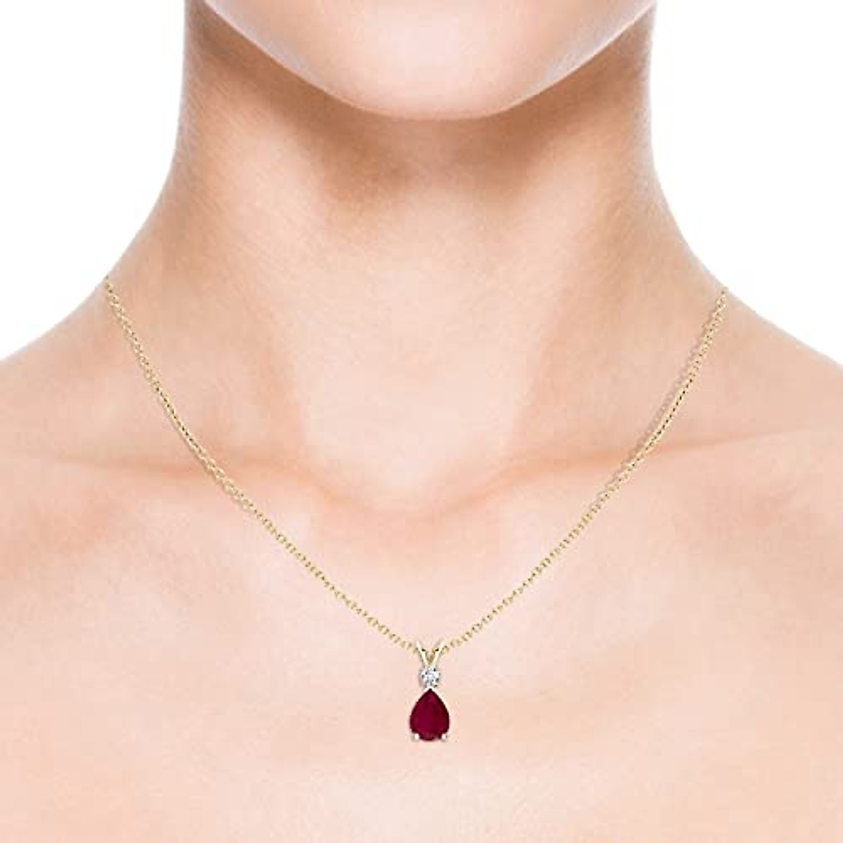 Angara Natural Ruby Teardrop Pendant Necklace with Diamond in 14K Yellow Gold for Women with 18" Chain (8x6mm Weight-1.15ct) | July Birthstone Jewelry Gift for Women | Wedding Anniversary