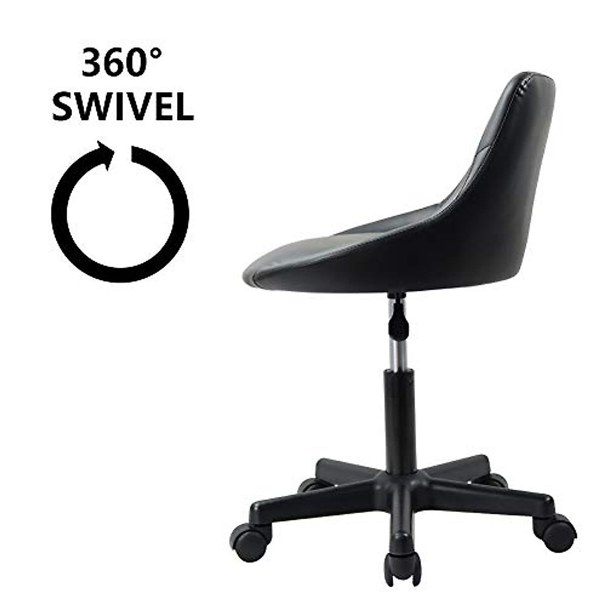KKTONER Mid Back PU Leather Height Adjustable Swivel Modern Task Chair Computer Office Home Vanity Chair with Wheels (Black)