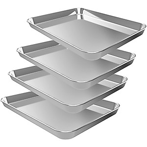 4 Pieces Quarter Sheet Pan, CEKEE Stainless Steel Cookie Sheets for Baking, Baking Sheets For Oven, Baking Pan Tray Cookie Pan, Warp Resistant & Heavy Duty Baking Pans Set - Size 12 x 10 x 0.98 Inch