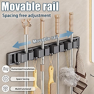 Broom Holder,Broom Hanger Wall Mount,Mop and Broom Holder Wall Mount,Removable and Adjustable Broom Holder Wall Mount,Non-Slip and Waterproof,Suitable for Home Kitchen Garage. (Grey)