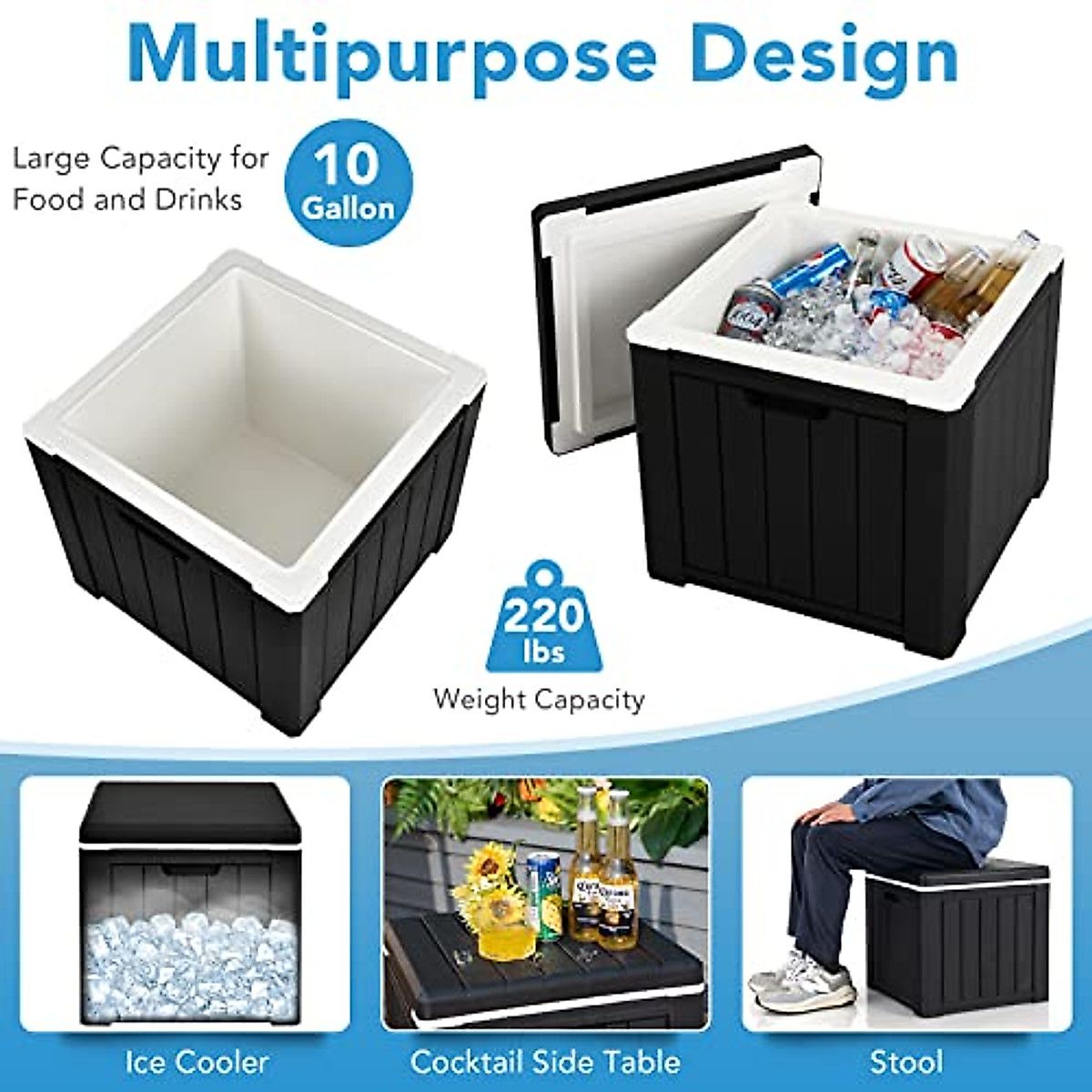 GYMAX Camping Cooler, Insulated 40 Qt Heavy Duty Ice Chest with Built-in Handles and Detachable Lid, Keeps Ice for 24H, Multifunctional for Beach, Picnic, Camping Outdoors (Black)