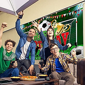 durony Soccer Party Backdrop Sports Themed Party Decoration Soccer Happy Birthday Banner Wall Hanging Decor Photo Background for Holiday Birthday Party Supplies, 70.8 x 43.3 Inches
